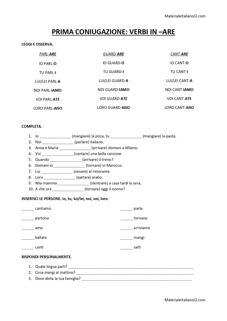 Grammatica – Materiale Italiano L2