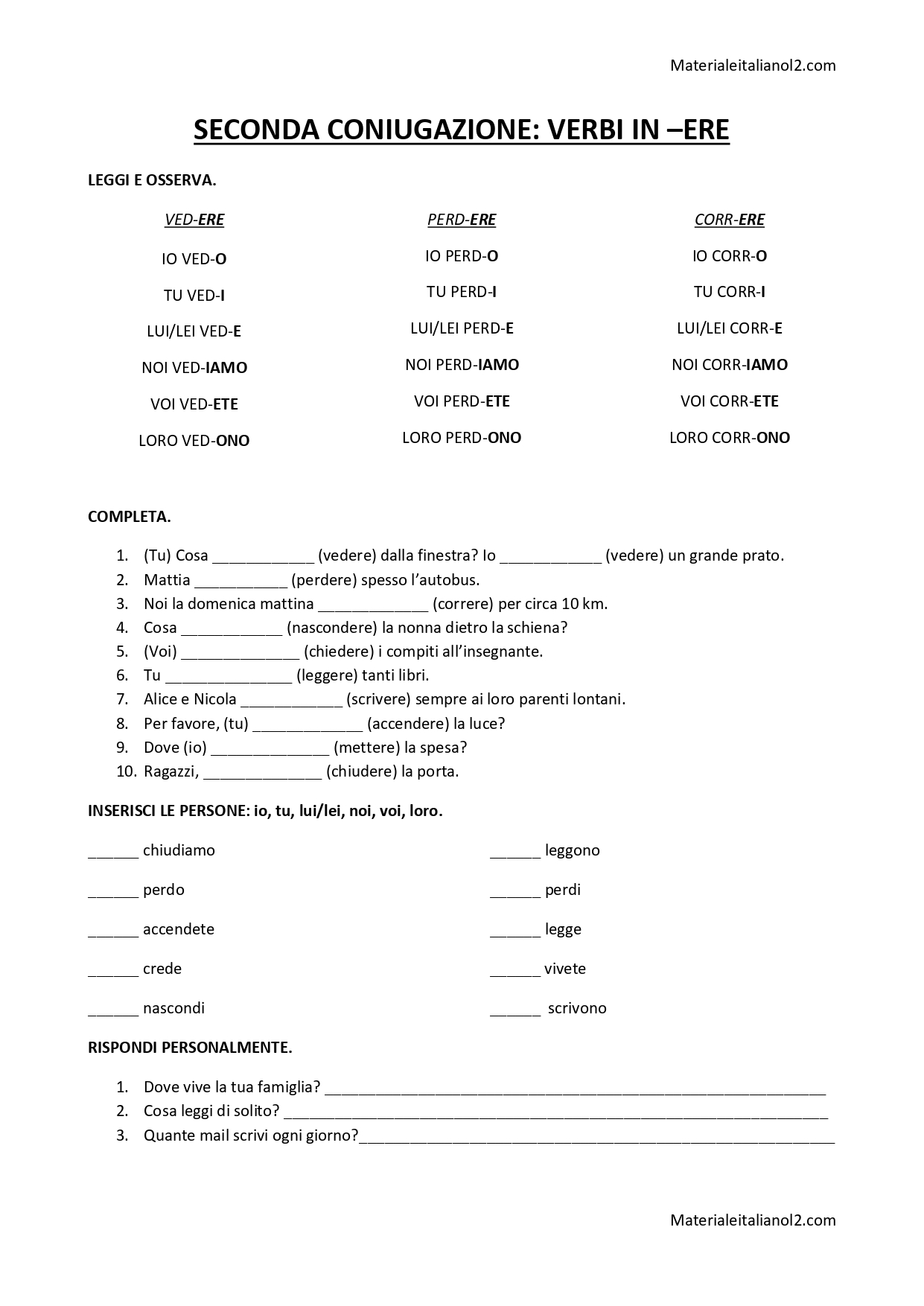 Grammatica – Materiale Italiano L2