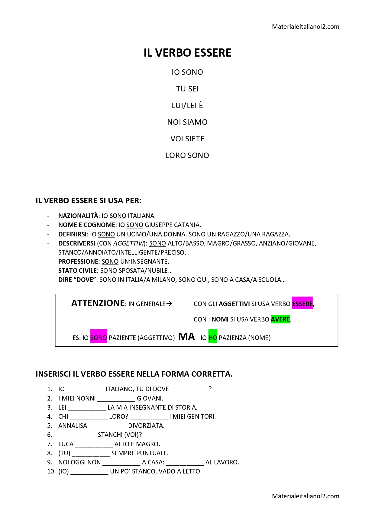 Grammatica – Materiale Italiano L2